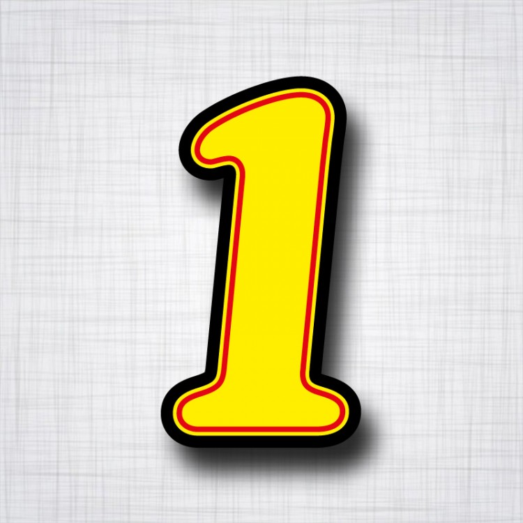 Sticker chiffre 1 Jaune rouge et noir Dimensions ht 90mm