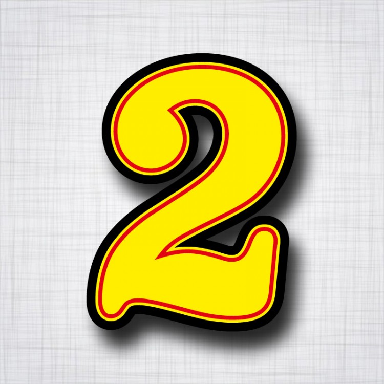 Sticker chiffre 2 Jaune rouge et noir Dimensions ht 90mm