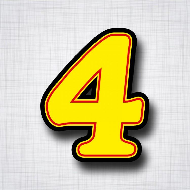 Sticker chiffre 4 Jaune rouge et noir Dimensions ht 90mm