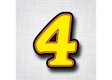 Sticker chiffre 4 Jaune rouge et noir Dimensions ht 90mm